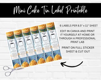 Mini Cake Tin Label Printable, Editable Canva Template, Mini Loaf ...