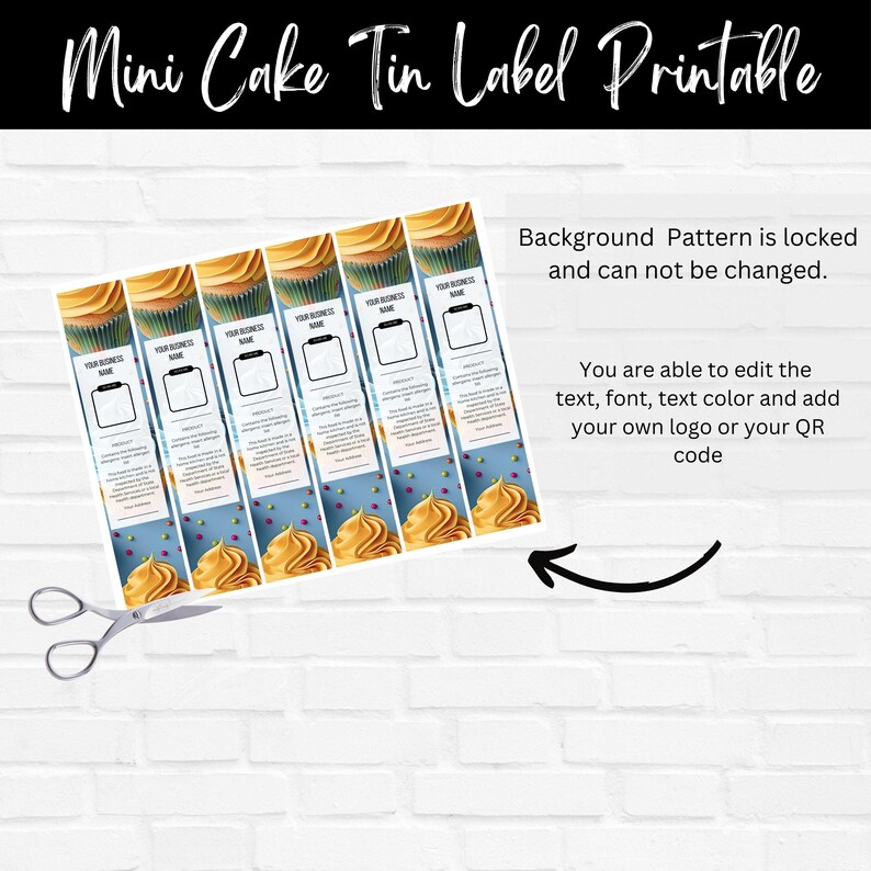 Mini Cake Tin Label Printable, Cupcake Theme, Editable Canva Template ...