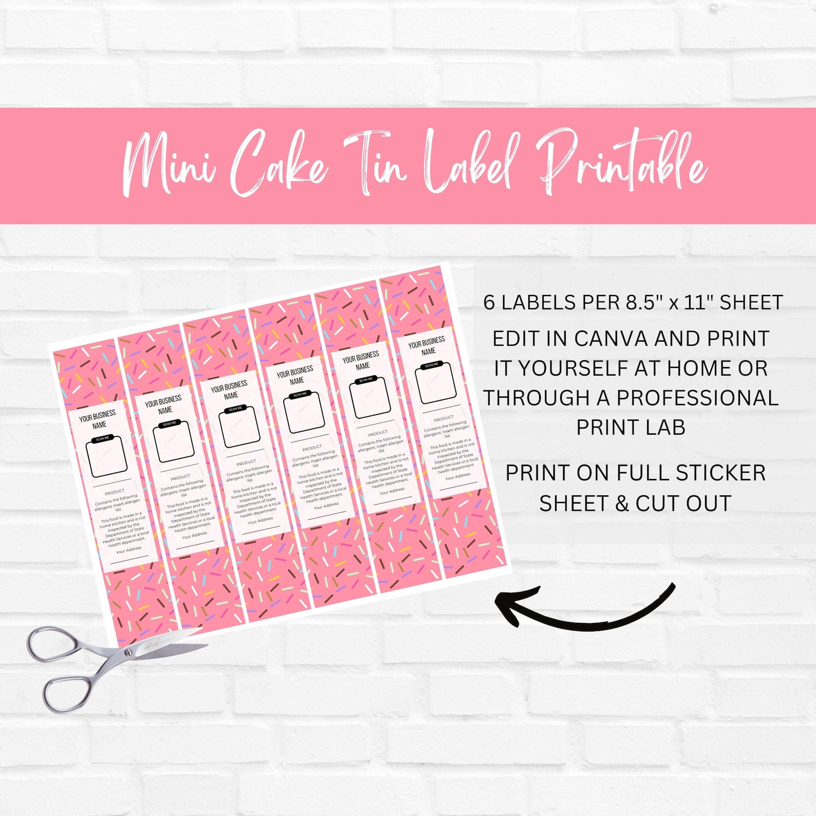 Mini Cake Tin Label Printable, Donut Sprinkles Theme, Editable Canva ...