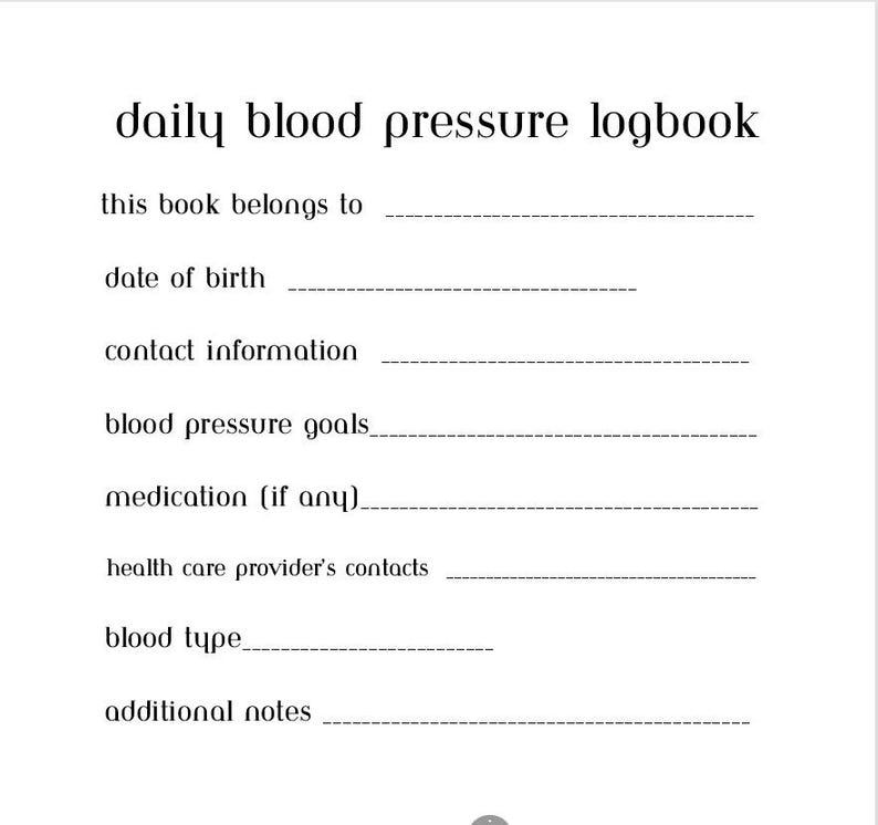 Blood Pressure Log Printable PDF | Daily BP Tracker & Heart Health ...
