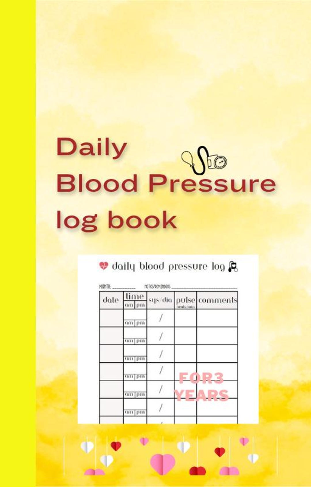 Blood Pressure Log Printable PDF | Daily BP Tracker & Heart Health ...