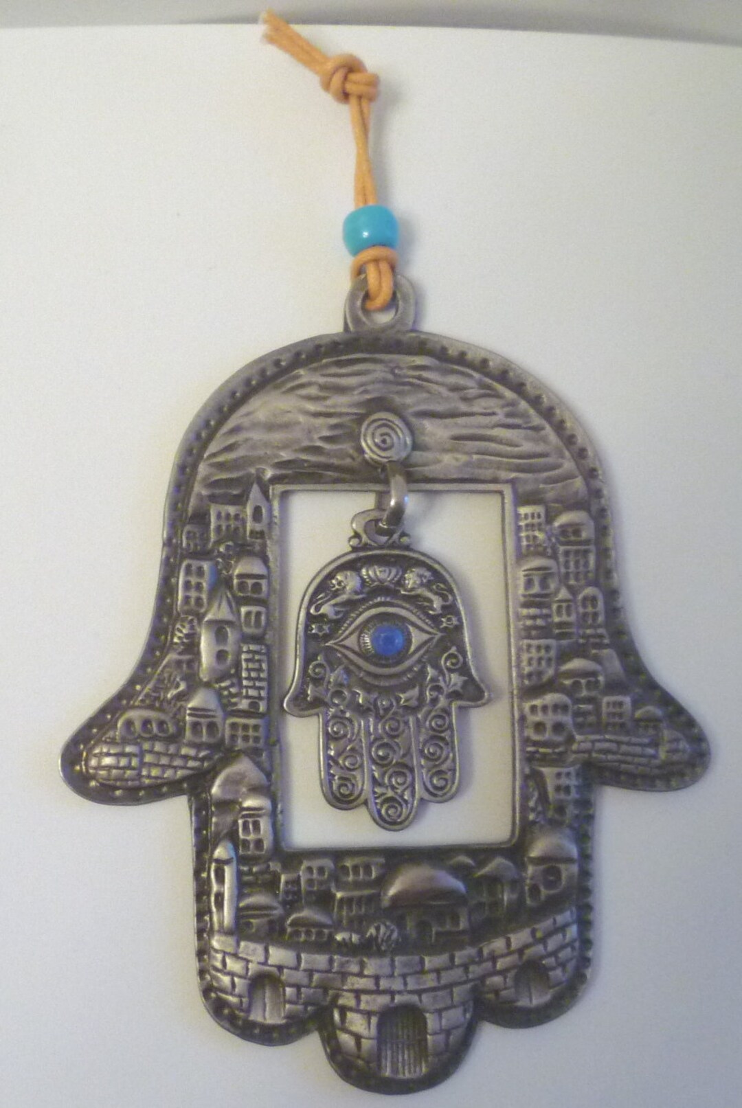 Pewter Hamsa Wall Hanging Depicting Jerusalem With Dangling Hamsa ...