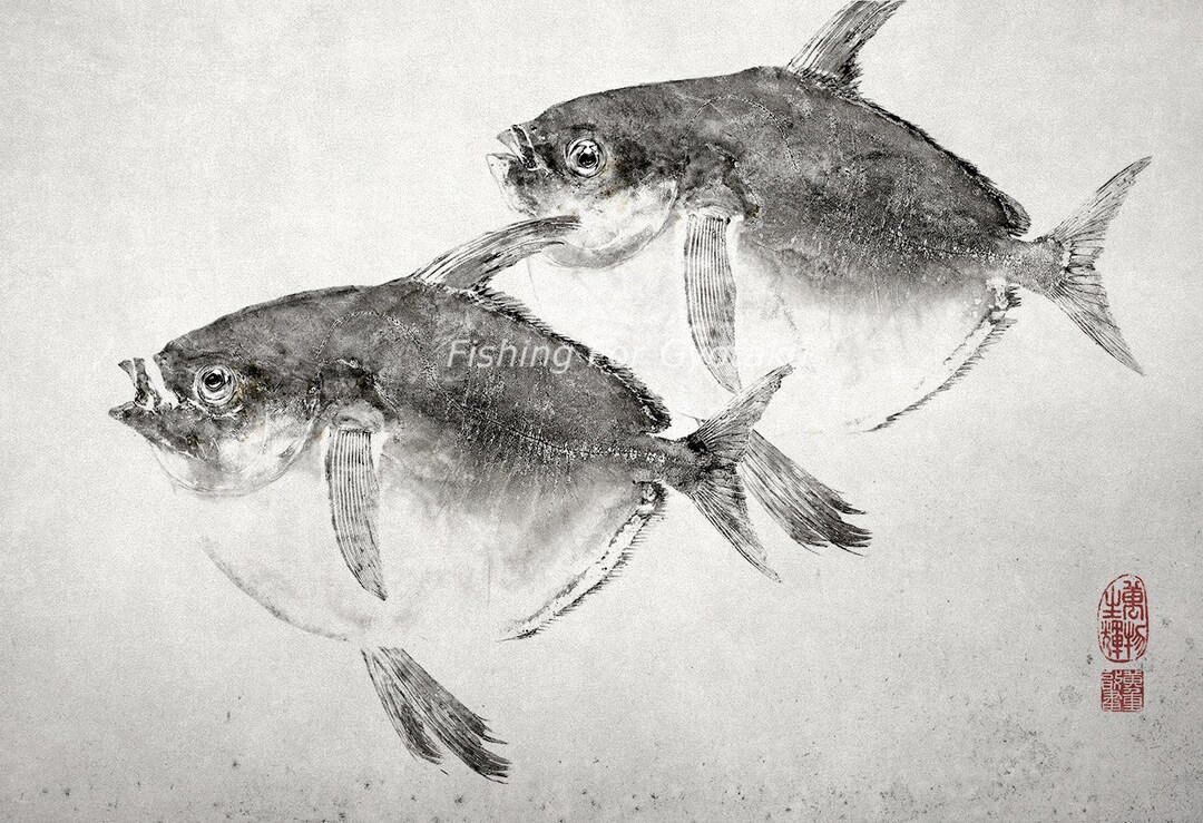 Duo of OPAH or MOONFISH (akamanbo in Japanese) - GYOTAKU Print ...