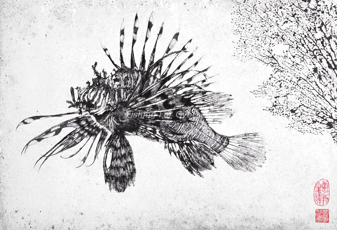 LIONFISH (mino Kasago) - GYOTAKU Print - Traditional Japanese Fish Art ...