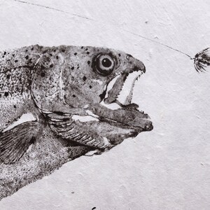 Trout & Fly - Fly Fishing - GYOTAKU Print - Traditional Japanese Fish ...