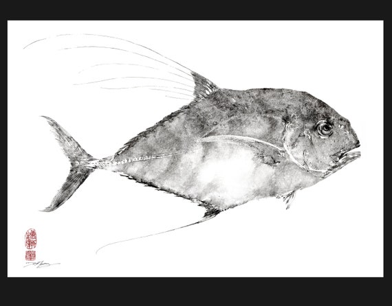 African Pompano (Hawaiian Kagami) - GYOTAKU print - traditional ...