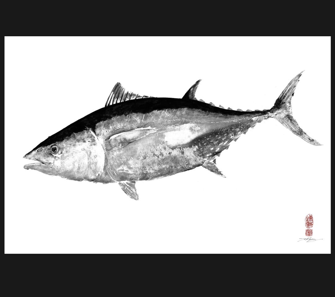 BLUEFIN TUNA (hon Maguro) - GYOTAKU Print - Traditional Japanese Fish ...