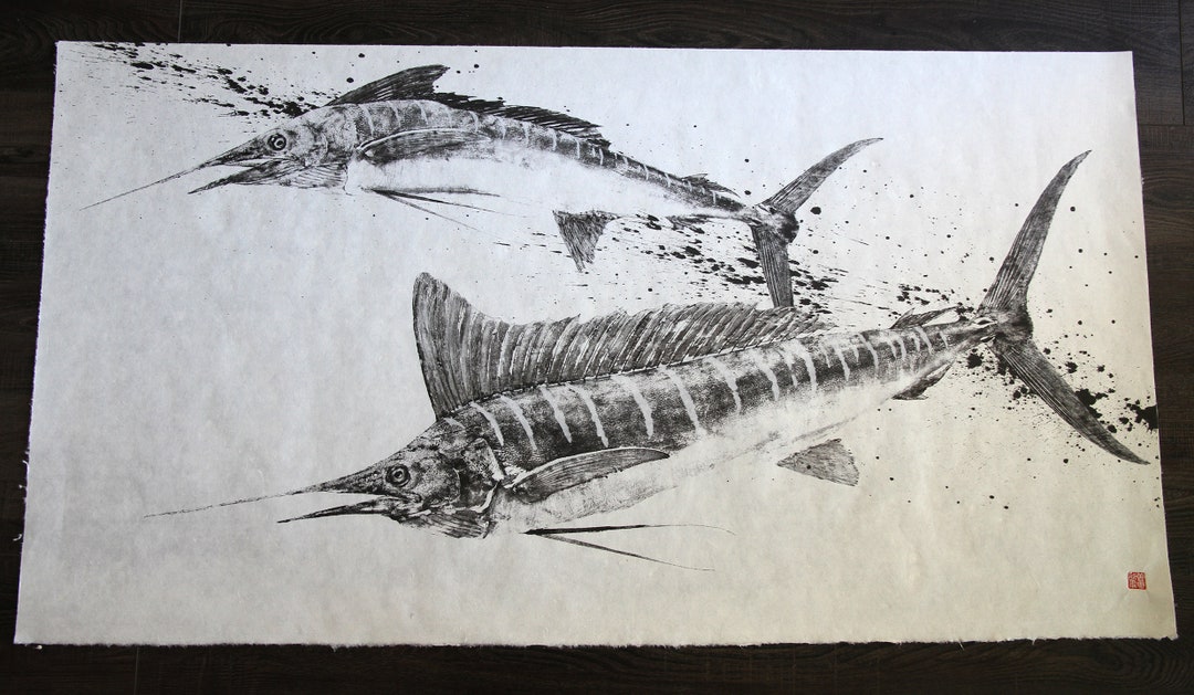 STRIPED MARLIN "dueling Marlin" (makajiki in Japanese) - Reproduction ...
