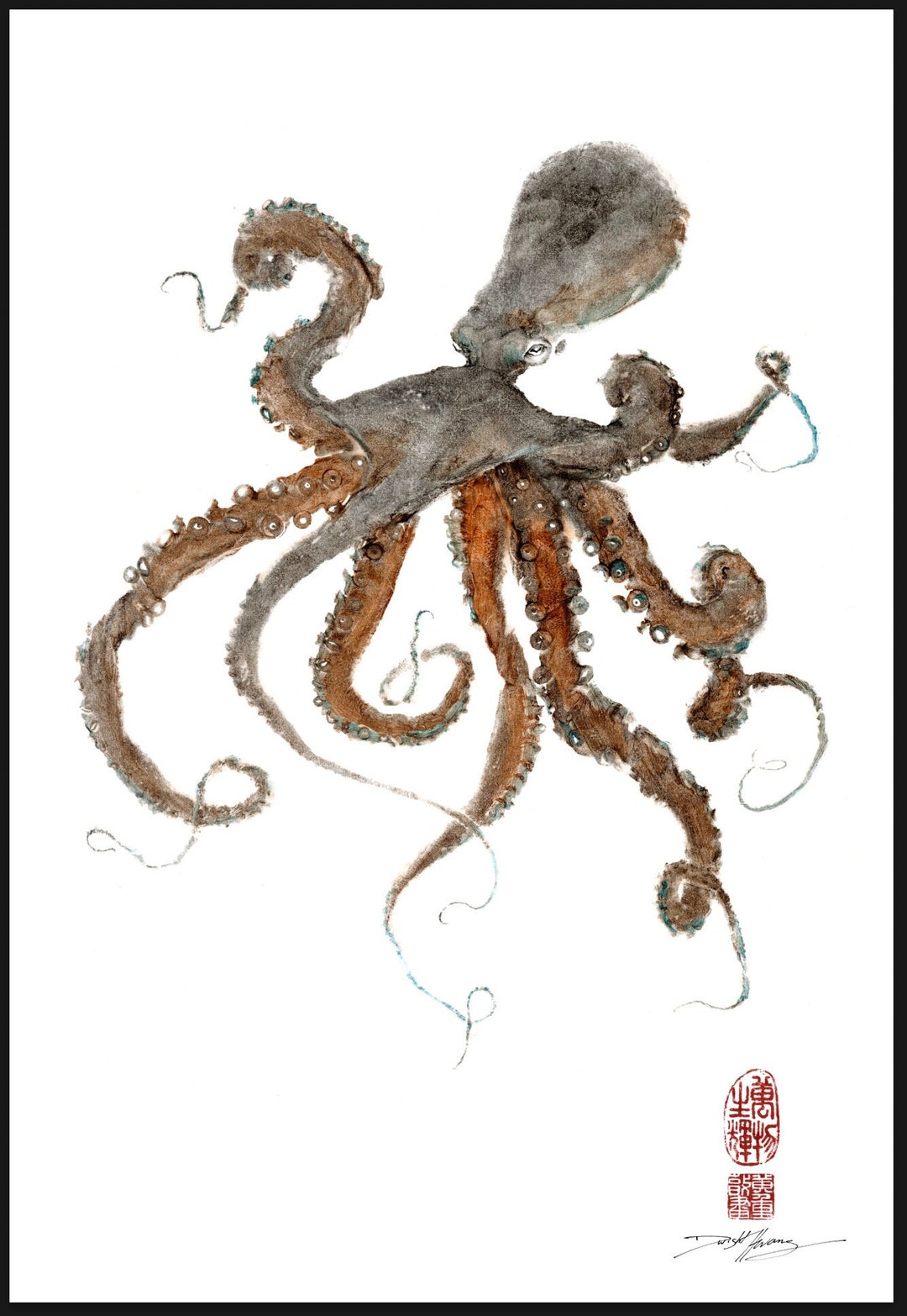 Octopus Browns With Hints of Blue - Reproduction Gyotaku Print ...