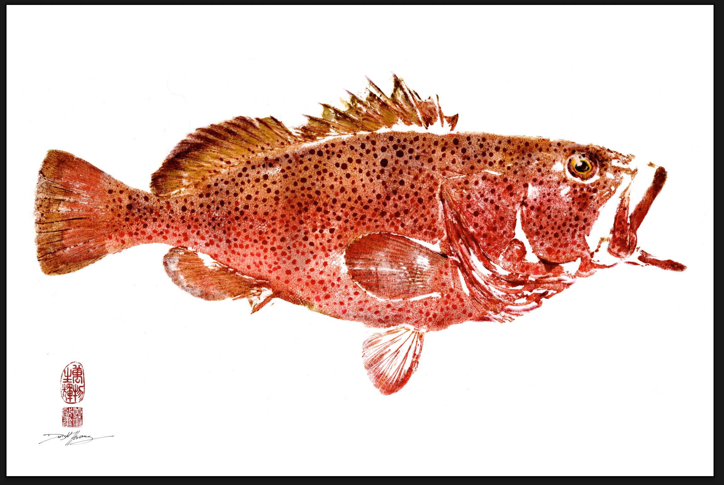 Strawberry Grouper Gyotaku Reproduction Print - Traditional Japanese ...