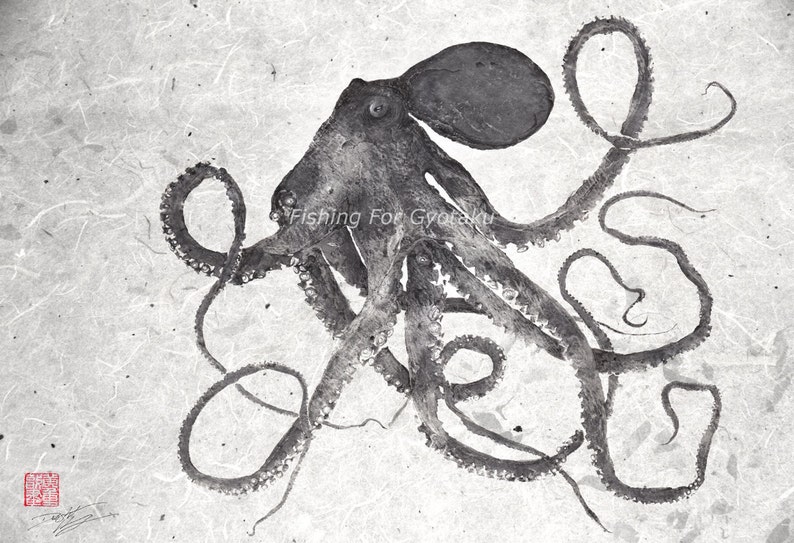 STRUTTING OCTOPUS Gyotaku Print Traditional Japanese Fish - Etsy
