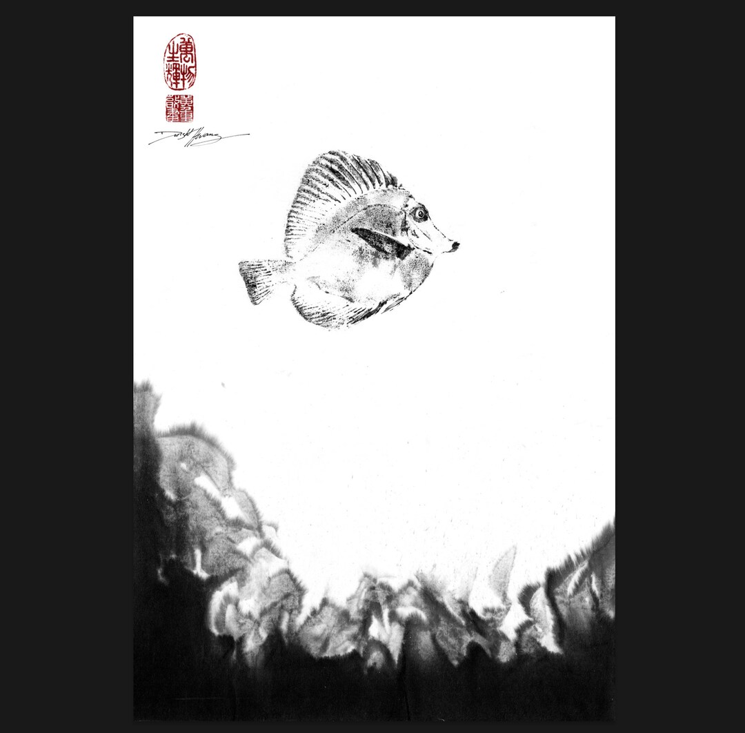 Hawaiian Yellow Tang Fish - Gyotaku Reproduction Print - Traditional ...