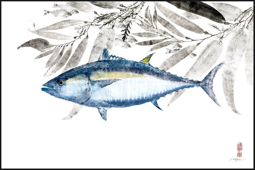 Bluefin Tuna "sneaking Past Bluefin" - Reproduction Gyotaku Print ...