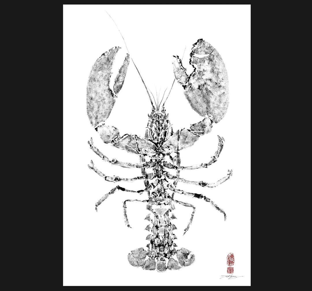 ATLANTIC LOBSTER - Bottom Perspective - Reproduction Gyotaku Print ...