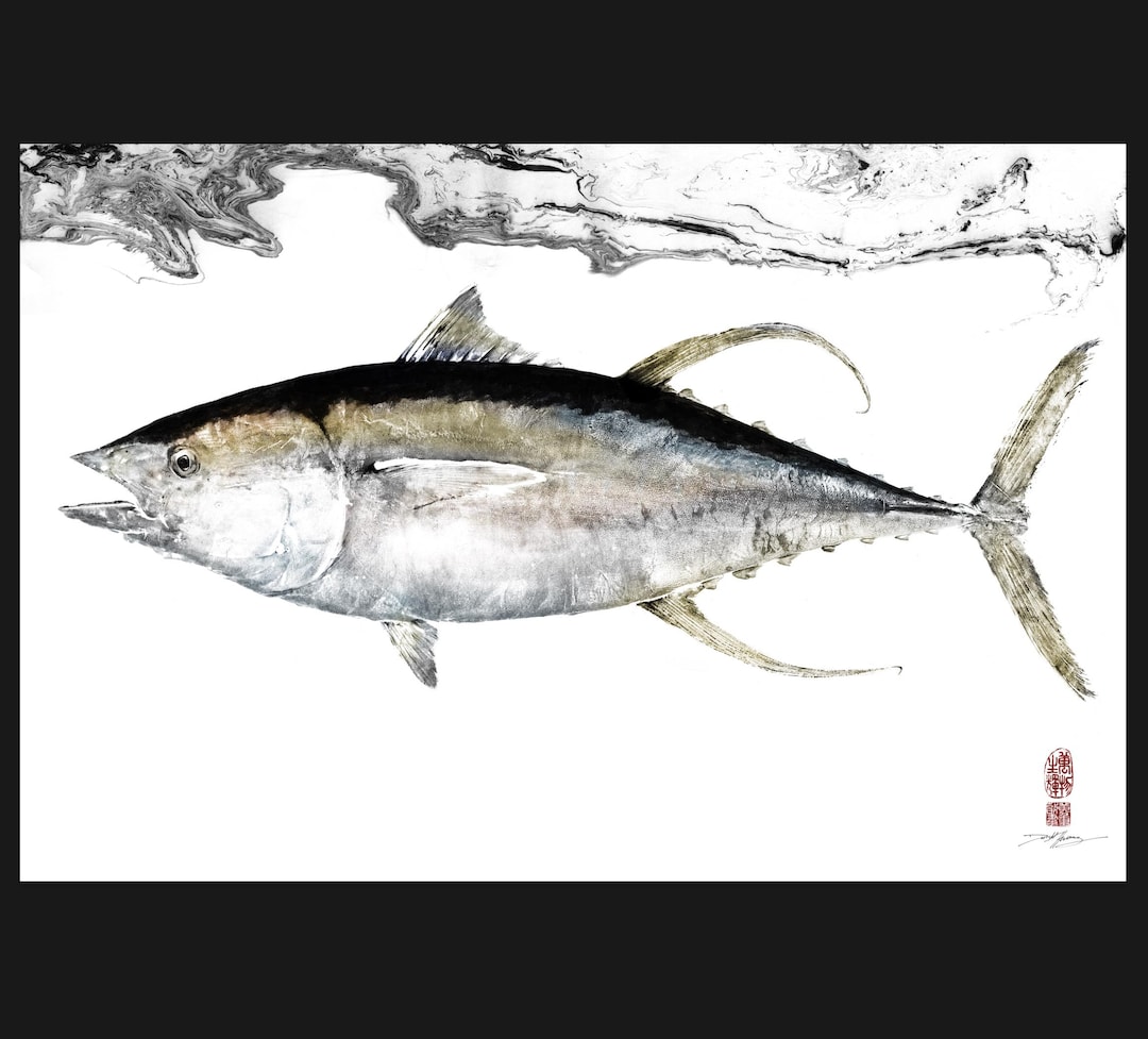 Yellowfin Ahi Tuna Gyotaku Color Reproduction Print - Traditional ...