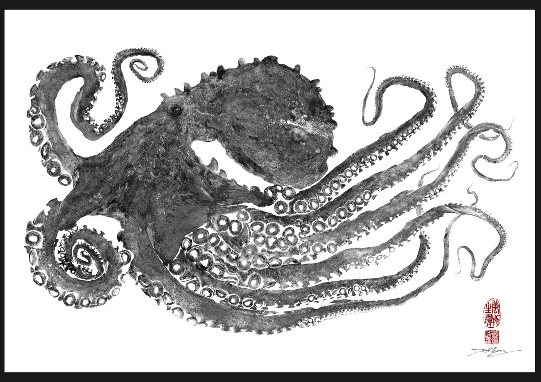 Giant Pacific Octopus Sigil Form Gyotaku - Reproduction Print ...