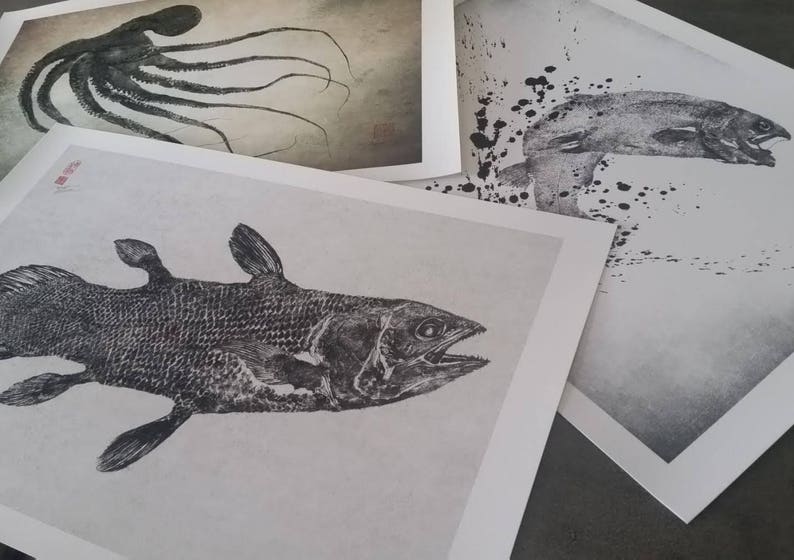 OCTOPUS and Three SQUID GYOTAKU print traditional Japanese | Etsy