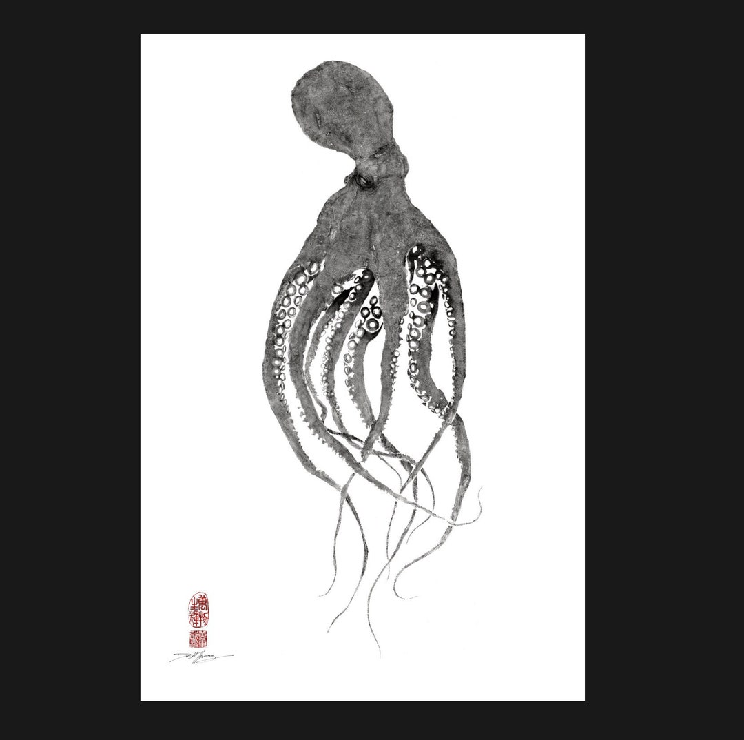 Octopus Guardian - Gyotaku Reproduction Print - Traditional Fish Art by ...