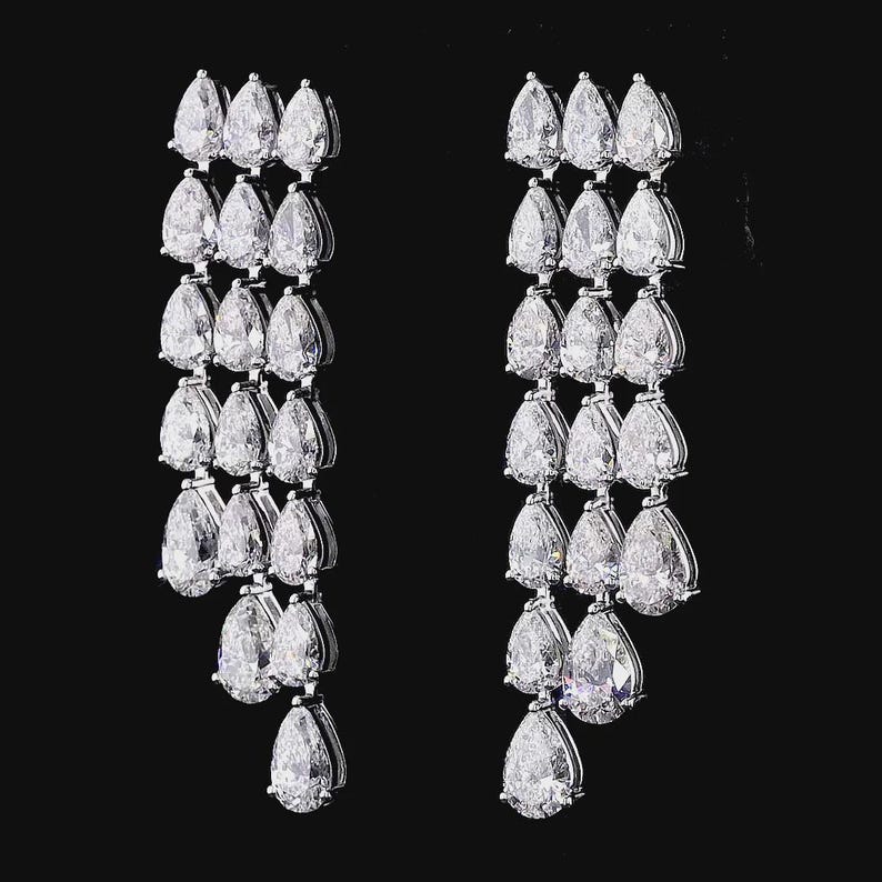 Pear Lab Grown Diamond Waterfall Fringe Drop Earrings | Bridal ...