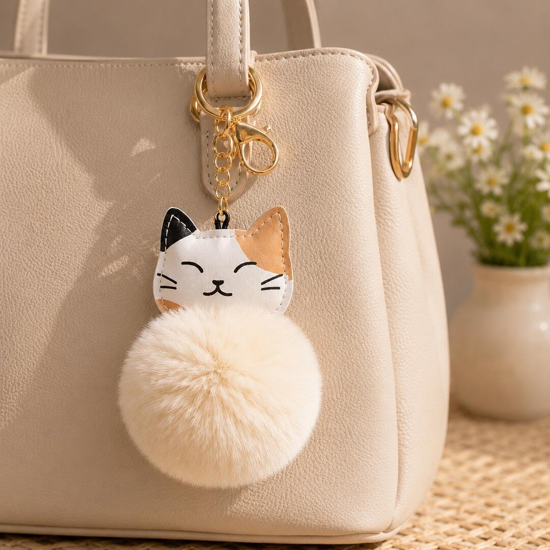 パーソナライズされた猫の財布チャーム、手作りのPUレザー製子猫ペンダント、毛皮の猫キーホルダー付きバックパック財布クリップ、キーホルダー ...