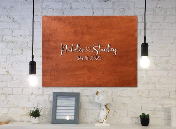 Wood wedding guestbook alternative or welcome sign with personalized ...