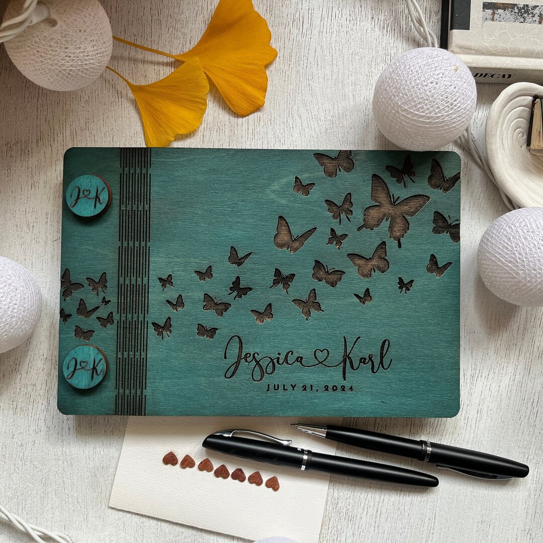 Classic Wedding Guest Book, Personalized Wedding Album Made With Wooden ...