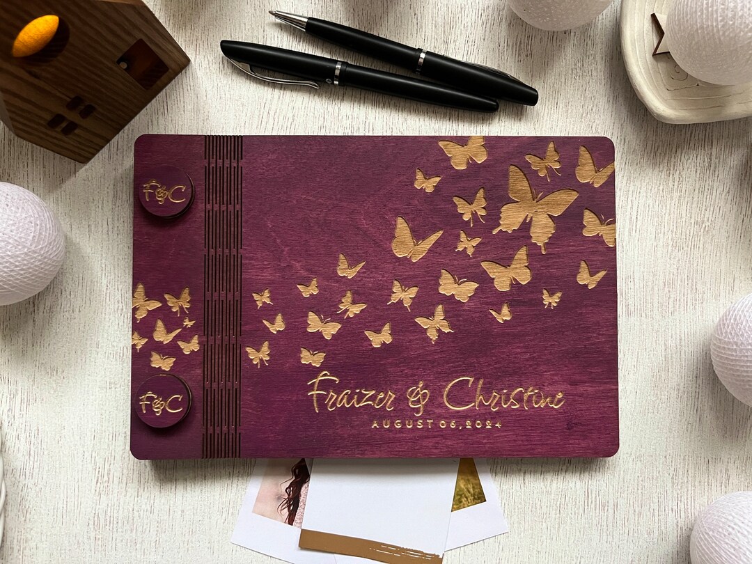 Classic Guest Book, Personalized Wedding Album Made With Wood Covers ...