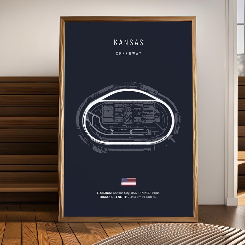 Kansas Speedway Racetrack Print Mid Century Modern Car Enthusiast Wall ...