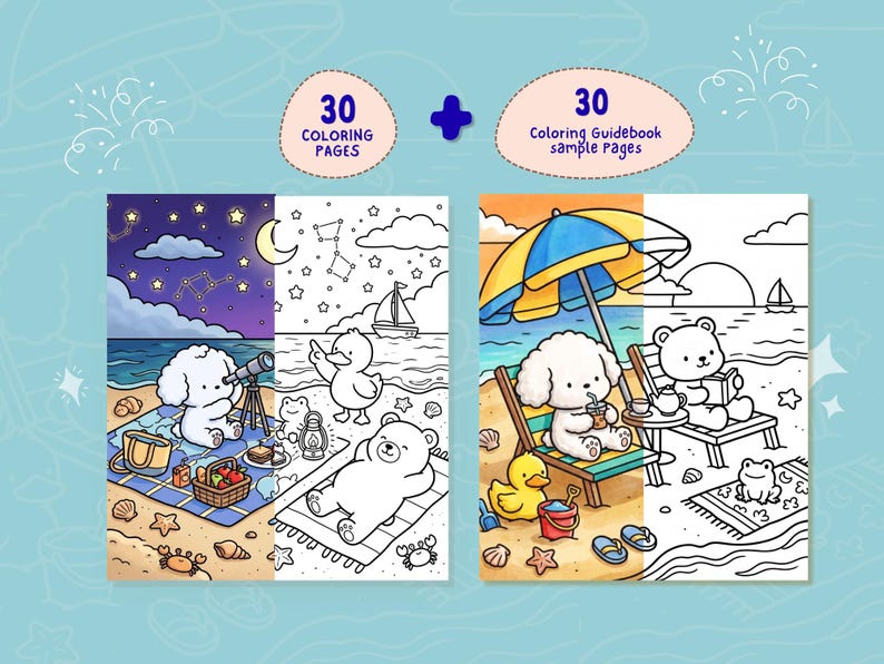 Snuggly Summer Animals Coloring Pages With Color Samples, Cute Animal ...