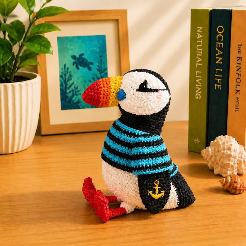 Crochet Puffin Pattern, Amigurumi PDF, Handmade Bird Toy, Ocean Animal ...