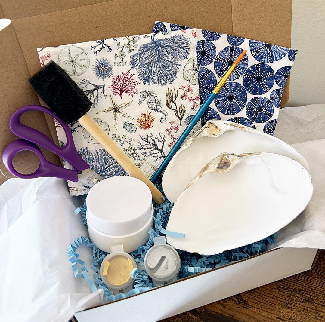 DIY Clam Shell Decoupage Mini Kit, Make Your Own Trinket, Coastal Craft ...