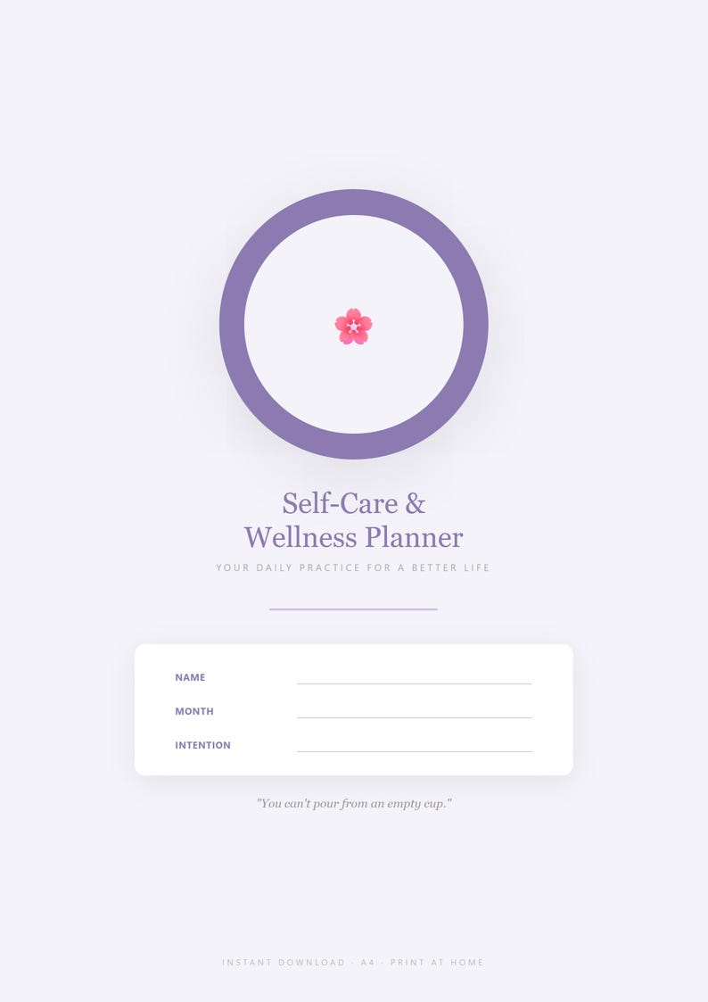 Self-care & Wellness Planner Printable, Lavender, Habit Tracker, Mood ...