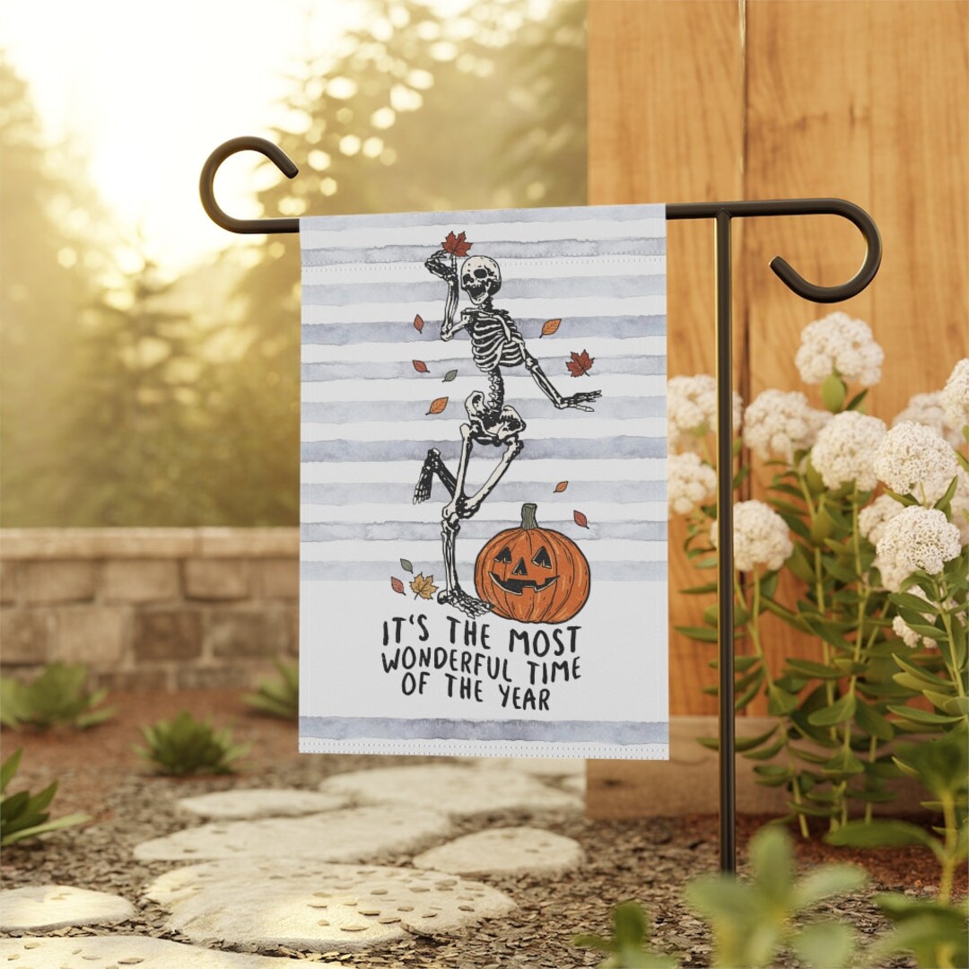 Pumpkin Fall Garden Flag, Halloween Garden Flag, Welcome Flag, Skeleton Flag, Pumpkin Flag ...