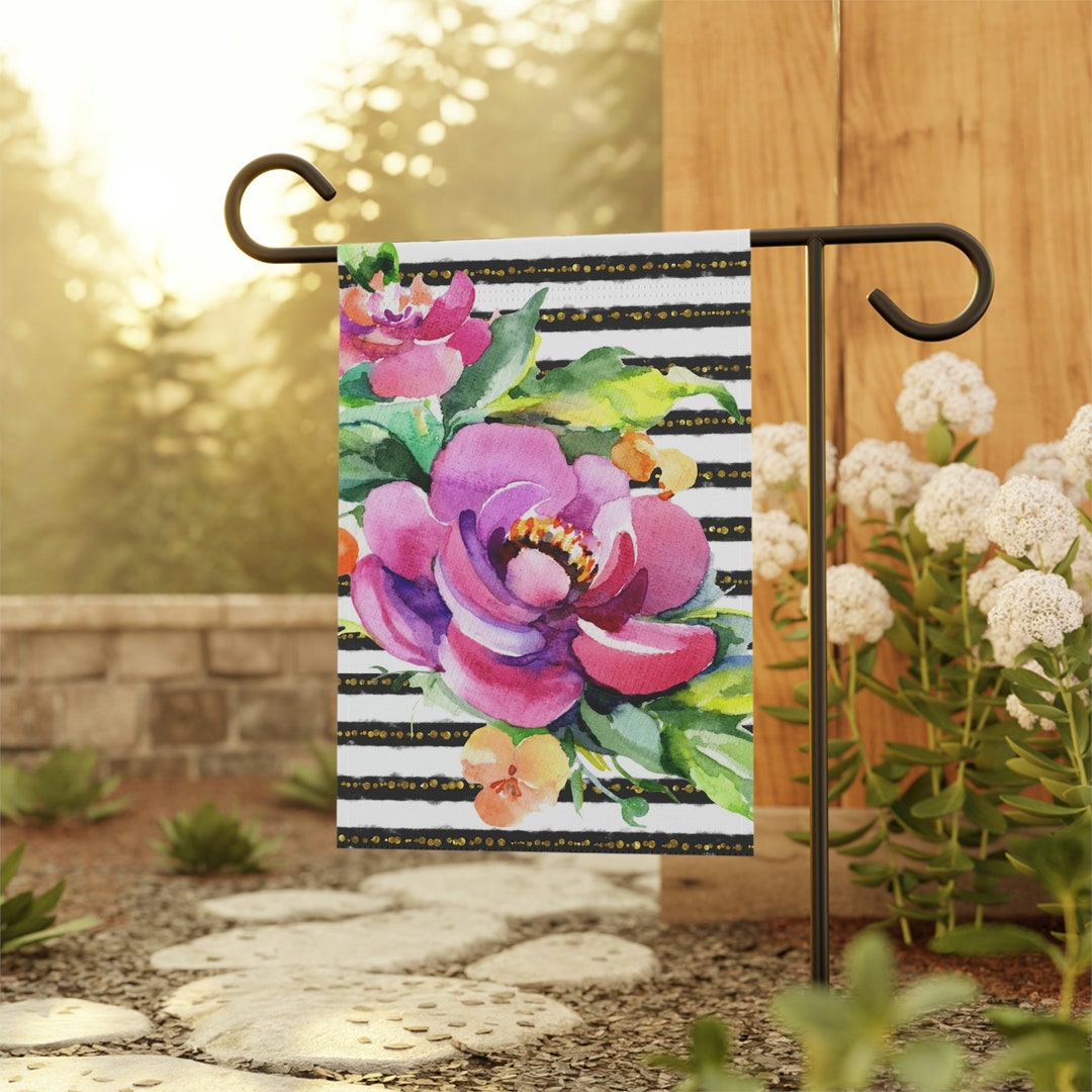 Hot Pink Floral Garden Flag, Welcome Flag, Summer Garden Flag, Spring ...