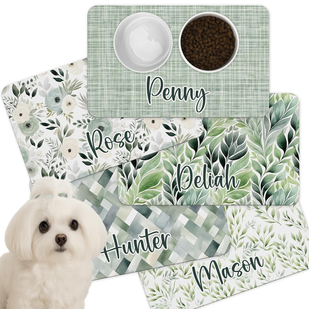 Personalized Pet Food Mat: Olive Green Floral Dog Cat Placemat - Etsy