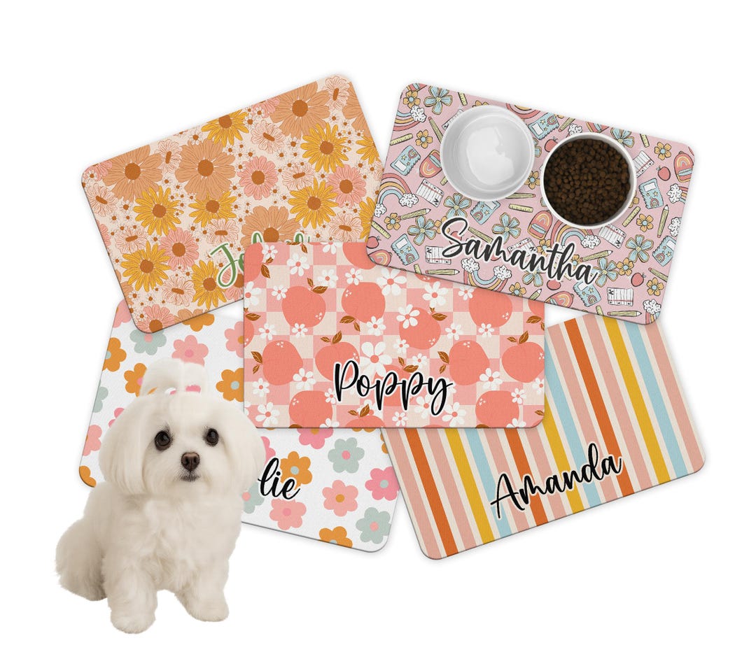 Personalized Pet Food Mat: Retro Striped Daisy Dog Placemat - Etsy