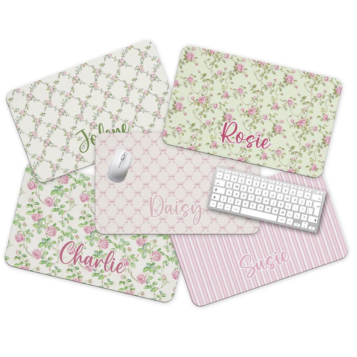Personalized Name Desk Pad: Pink & Green Floral Office Decor - Etsy