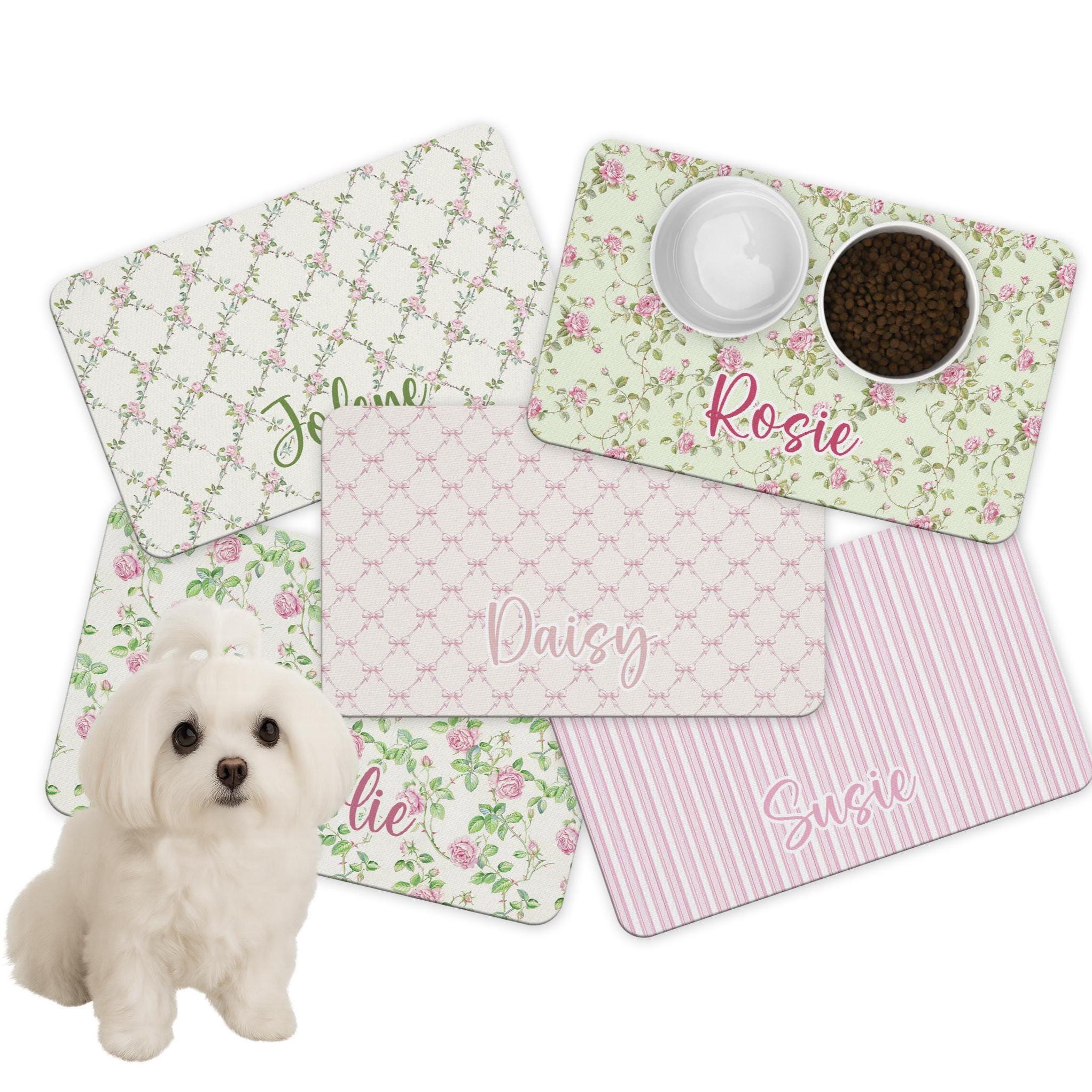Personalized Pet Placemat: Pink Bow Coquette Stripes, Custom Dog Cat ...