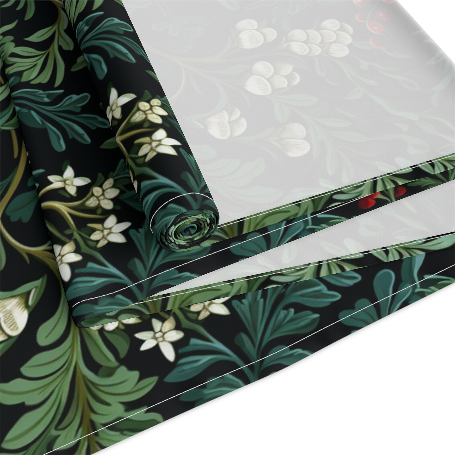 Christmas Table Runner, Evergreen Pattern, Holly Berry, Holiday Table ...