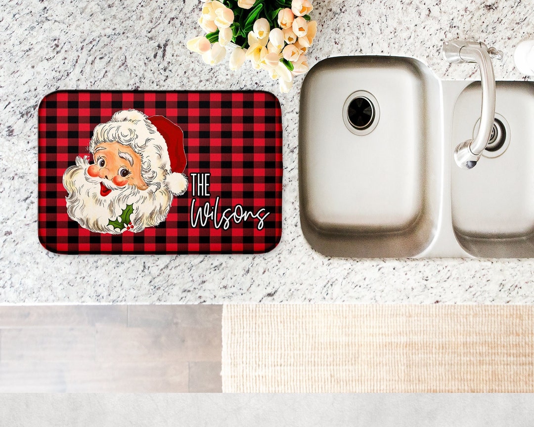Christmas Dish Dry Mat, Santa Kitchen Decor, Personalized Dish Drying ...