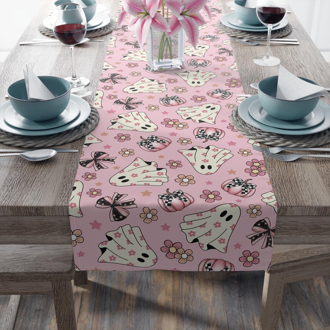 Pink Ghost Table Runner, Halloween Tablescape, Cute Halloween Gift ...