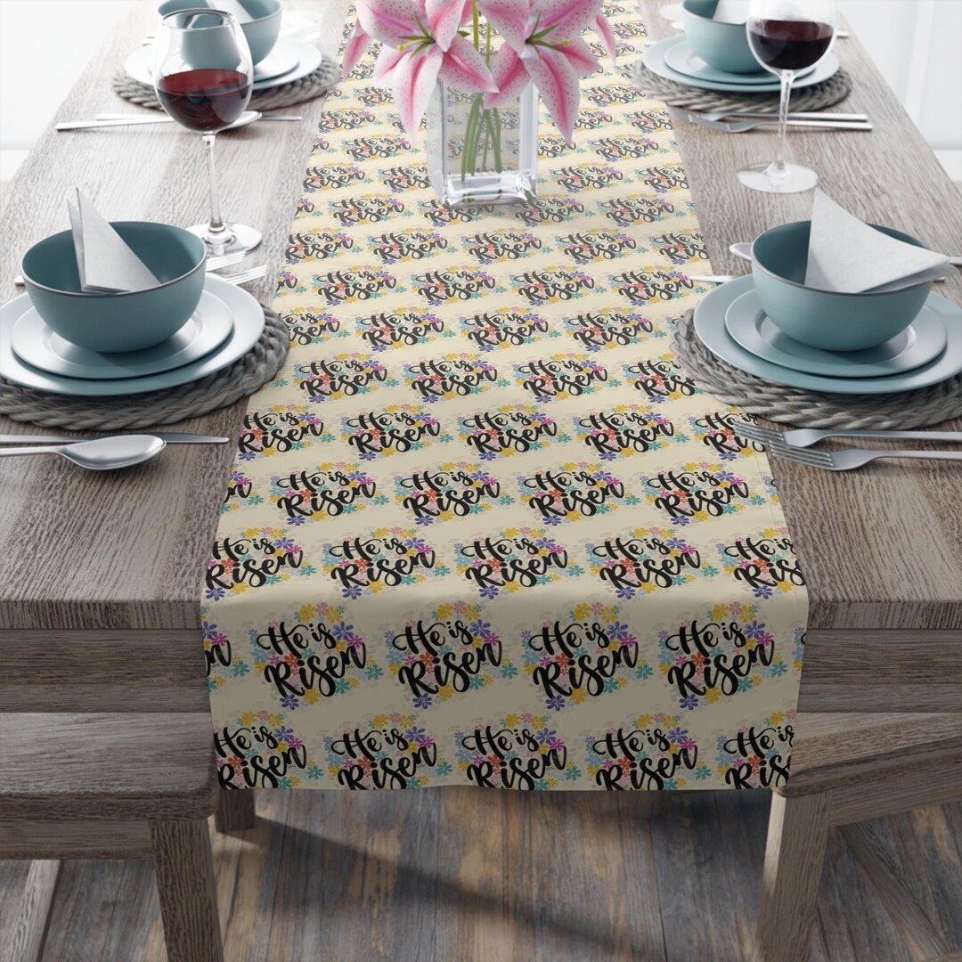Easter Table Runner, He is Risen, Spring Table Decor, Religious ...