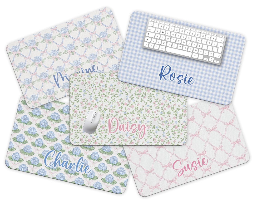 Name Desk Pad, Personalized Mouse Pad, Blue Hydrangea, Pink Bow ...