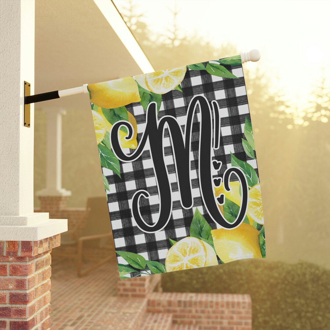 Lemon Monogrammed Flag, Welcome Flag, Summer Garden Flag, Spring Garden ...