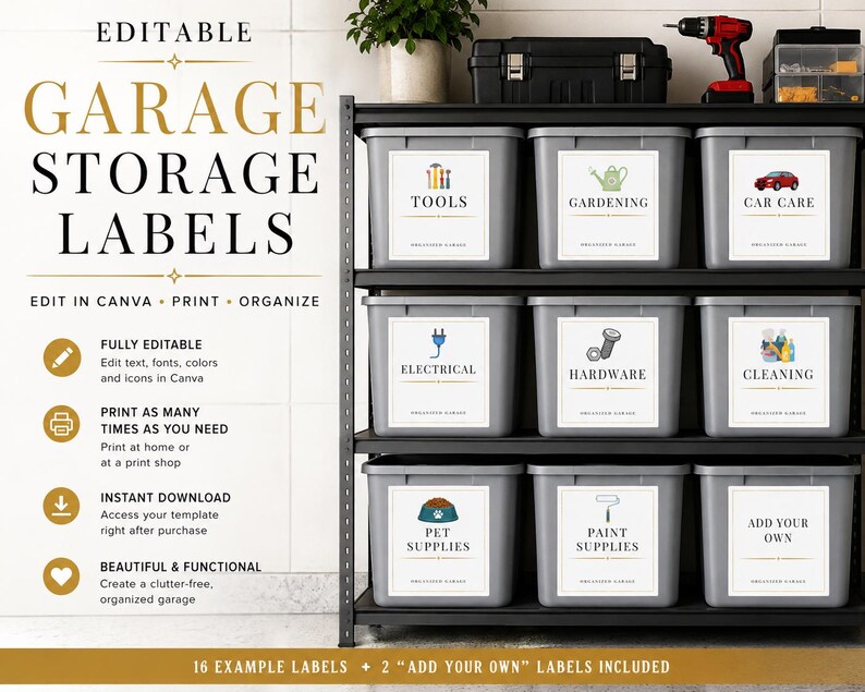 Editable Garage Storage Labels | Minimalist Organization Bin Template ...