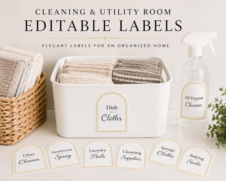Editable Cleaning Labels | Elegant Utility Room Organization (canva ...
