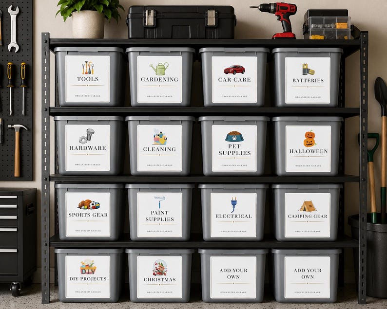 Editable Garage Storage Labels | Minimalist Organization Bin Template ...