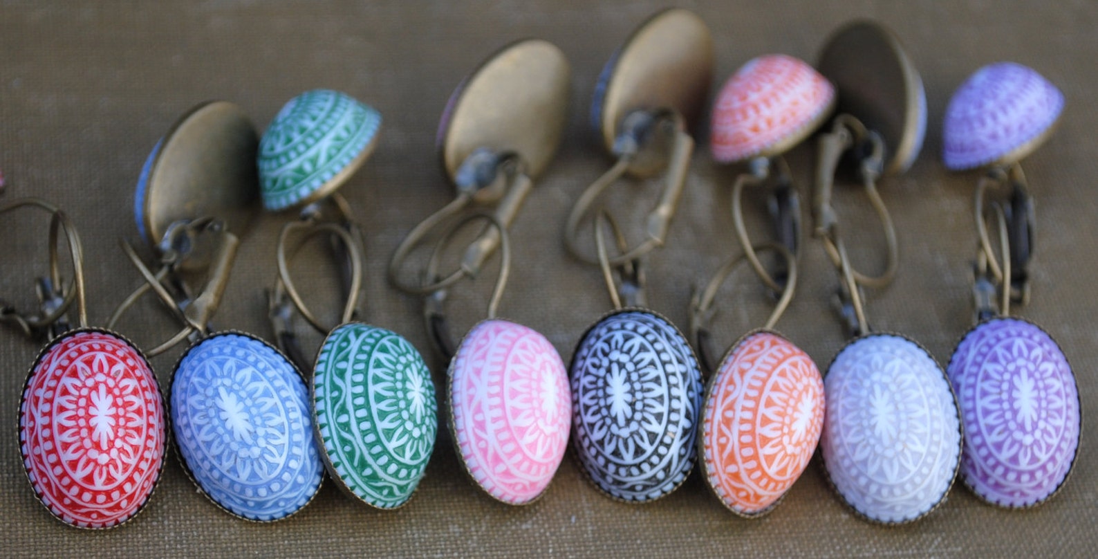 Evanora Inspired Bohemian Style Green Mosaic Leverback Earring Antique ...