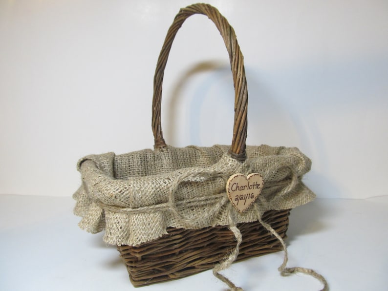 Personalized Burlap Flower Girl Basket and Ring Pillow: Rustic Wedding ...