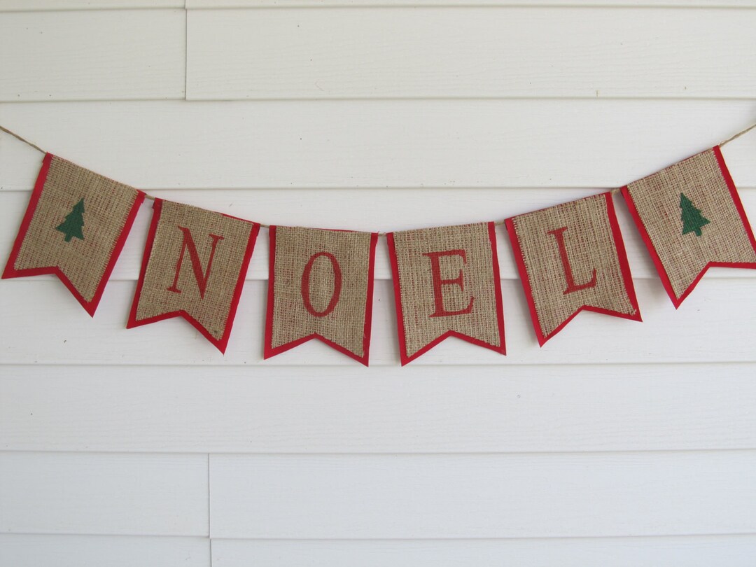 Rustic Burlap "noel" Christmas Banner Shown With Red Outline and ...